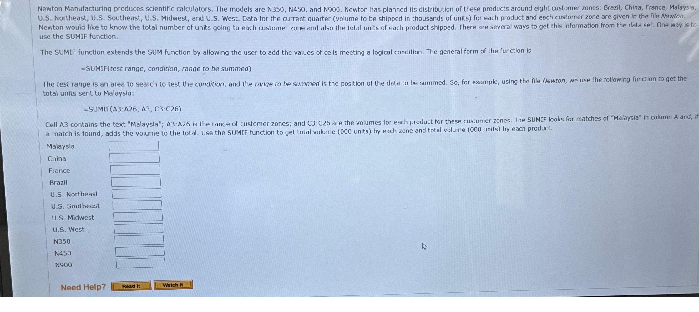 Solved use the SUMIF function.The SUMIF function extends the | Chegg.com