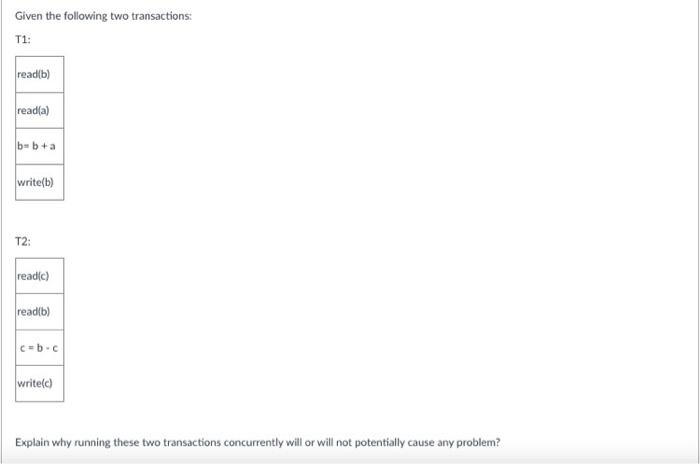 Solved Given the following two transactions: T1: T2: Explain | Chegg.com
