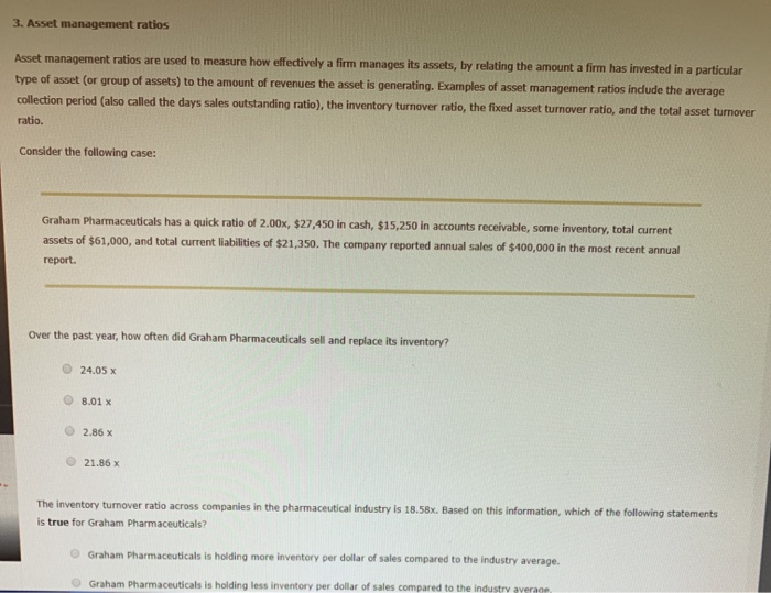 Solved 3. Asset management ratios Asset management ratios | Chegg.com