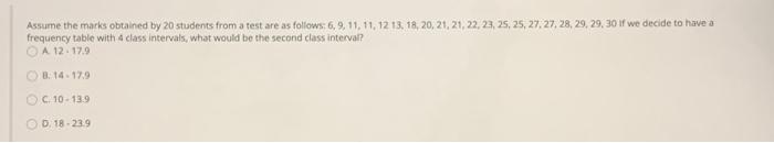 Solved Assume the marks obtained by 20 students from a test | Chegg.com