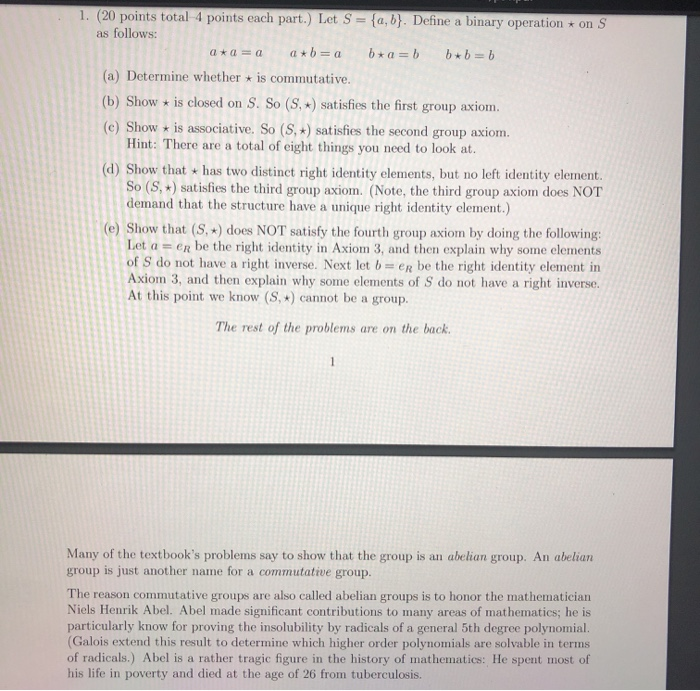 Solved 1. (20 points total 4 points each part.) Let S = | Chegg.com