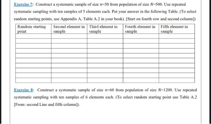 Solved Exercise 7: Construct a systematic sample of size | Chegg.com