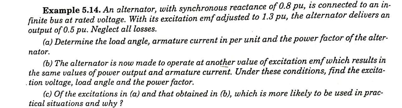 Solved Example 5.14. An alternator, with synchronous | Chegg.com