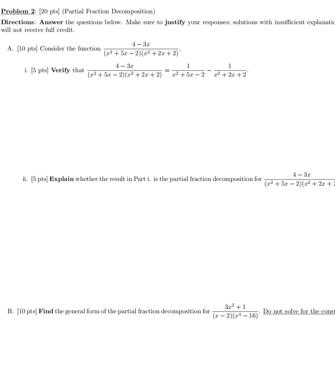 Solved Problem 2: [20 pts] (Partial Fraction Decomposition) | Chegg.com