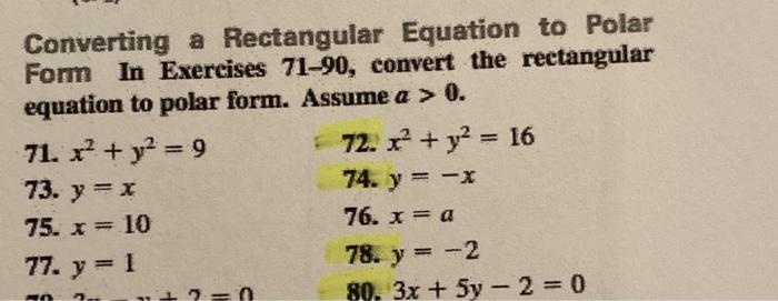Solved Converting a Rectangular Equation to Polar Form In | Chegg.com