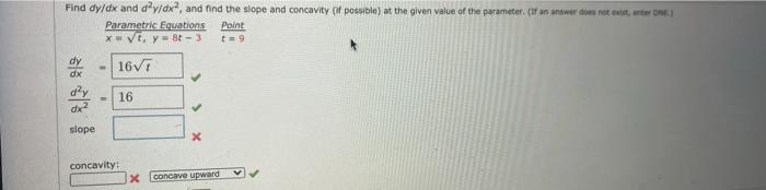 Solved Find dy/dx and dylax and find the slope and concavity | Chegg.com