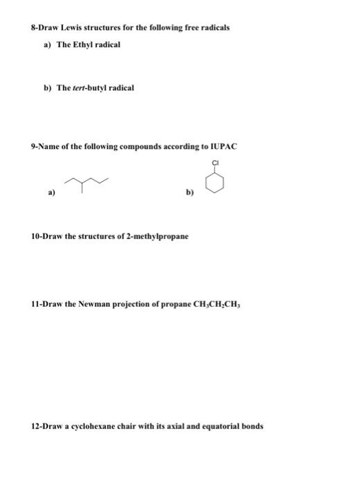 Solved 8-Draw Lewis structures for the following free | Chegg.com