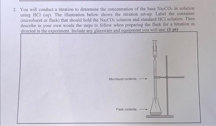 Solved 2. You will conduct a titration to determine the | Chegg.com