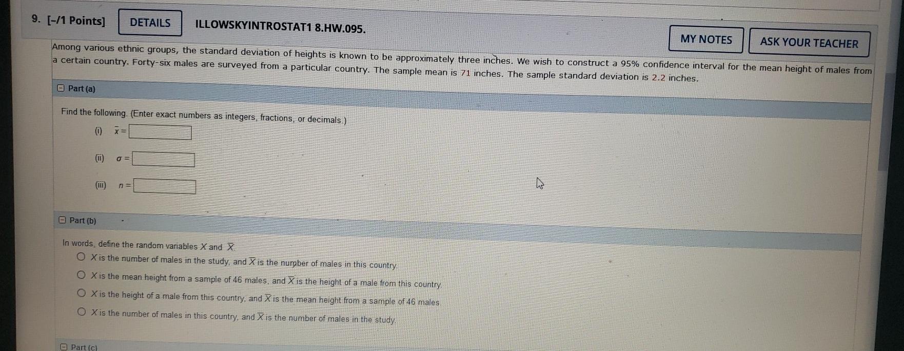 Solved 9. [-/1 Points] DETAILS ILLOWSKYINTROSTAT1 8.HW.095. | Chegg.com