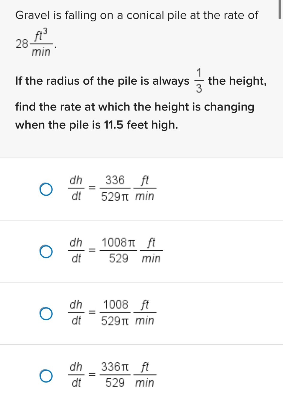 Solved Gravel is falling on a conical pile at the rate of | Chegg.com