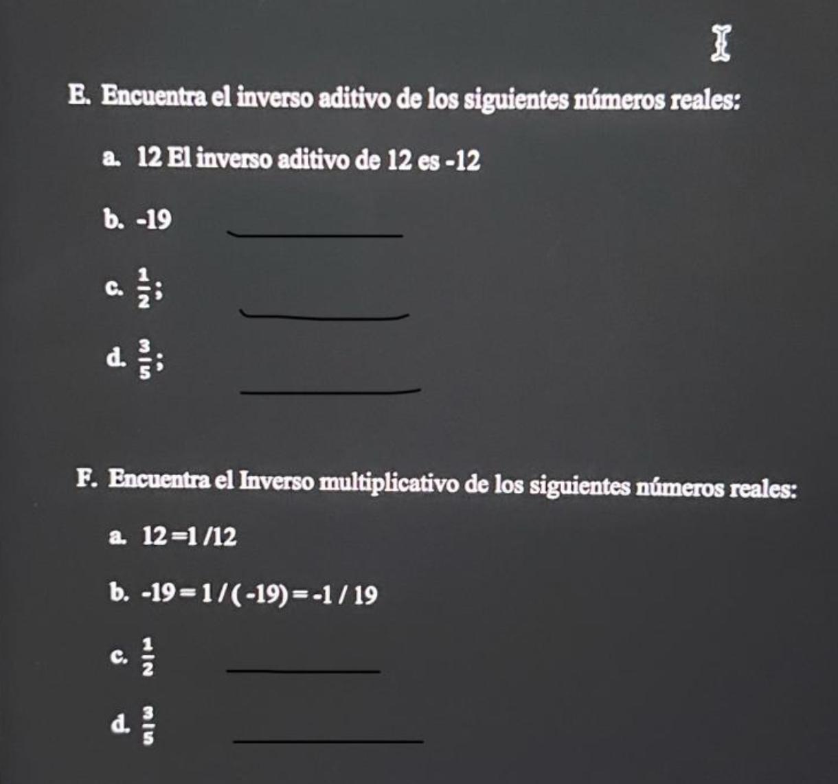 Solved B. ﻿Encuentra el inverso aditivo de los siguientes | Chegg.com