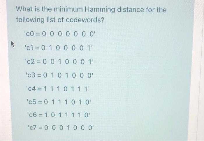 Solved What is the minimum Hamming distance for the | Chegg.com