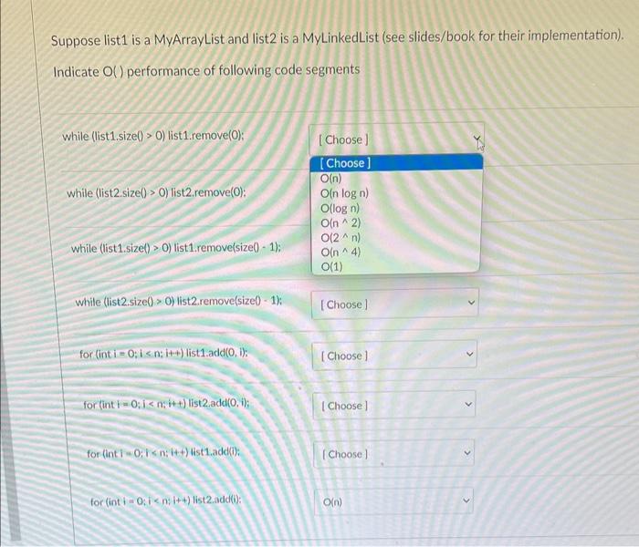 Solved Suppose list1 is a MyArrayList and list2 is a | Chegg.com