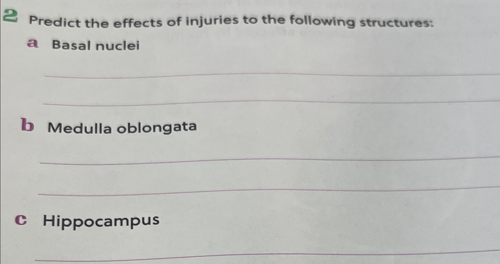 Solved Predict the effects of injuries to the following | Chegg.com