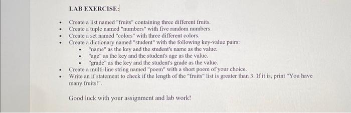 Solved LAB EXERCISE: - Create a list named "fruits" | Chegg.com