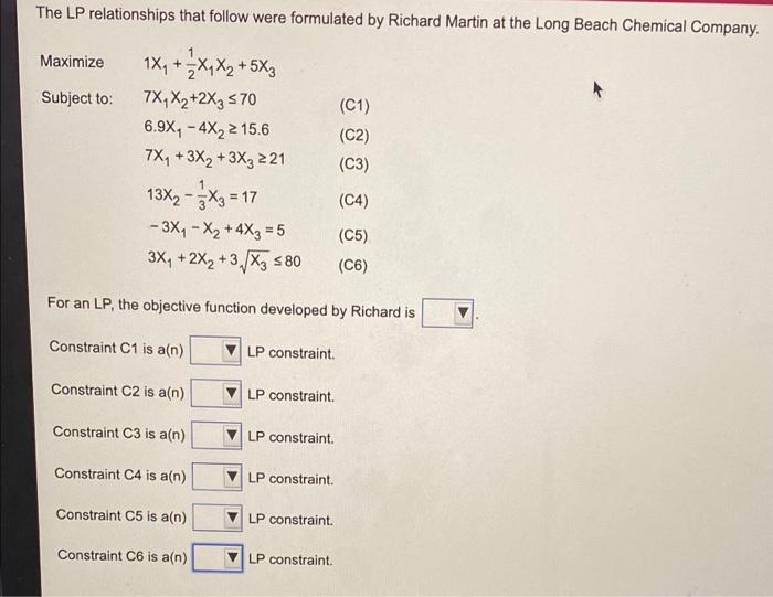 Solved The LP relationships that follow were formulated by | Chegg.com
