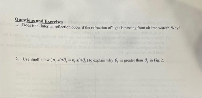 Solved Questions and Exercises 1. Does total internal | Chegg.com