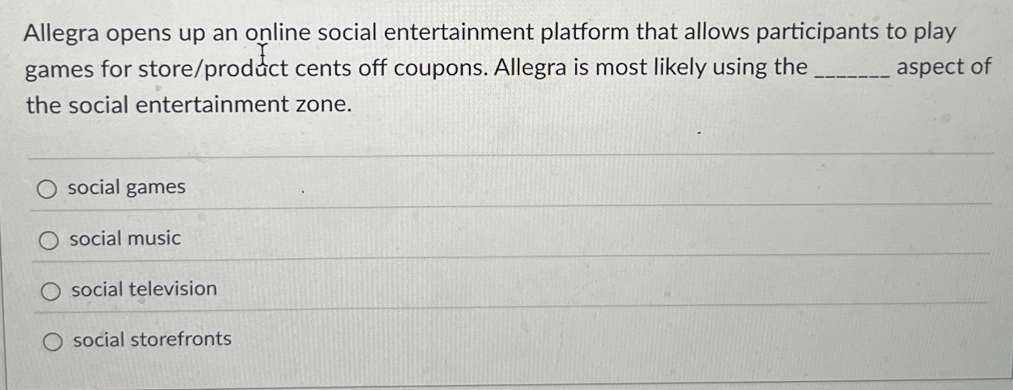 Solved Allegra opens up an online social entertainment | Chegg.com