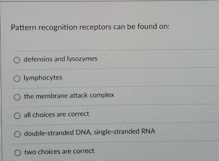 Solved Pattern recognition receptors can be found on: | Chegg.com