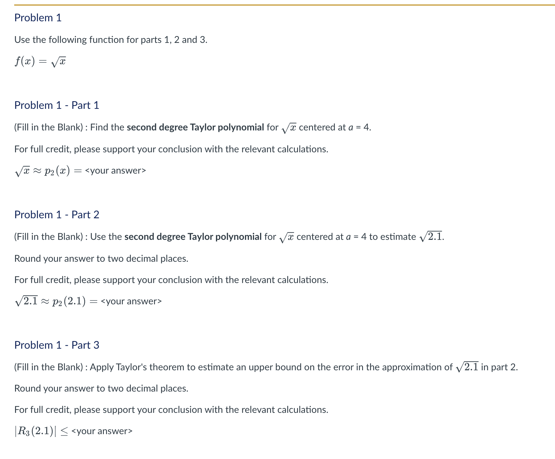 Solved Problem 1Use the following function for parts 1,2 | Chegg.com