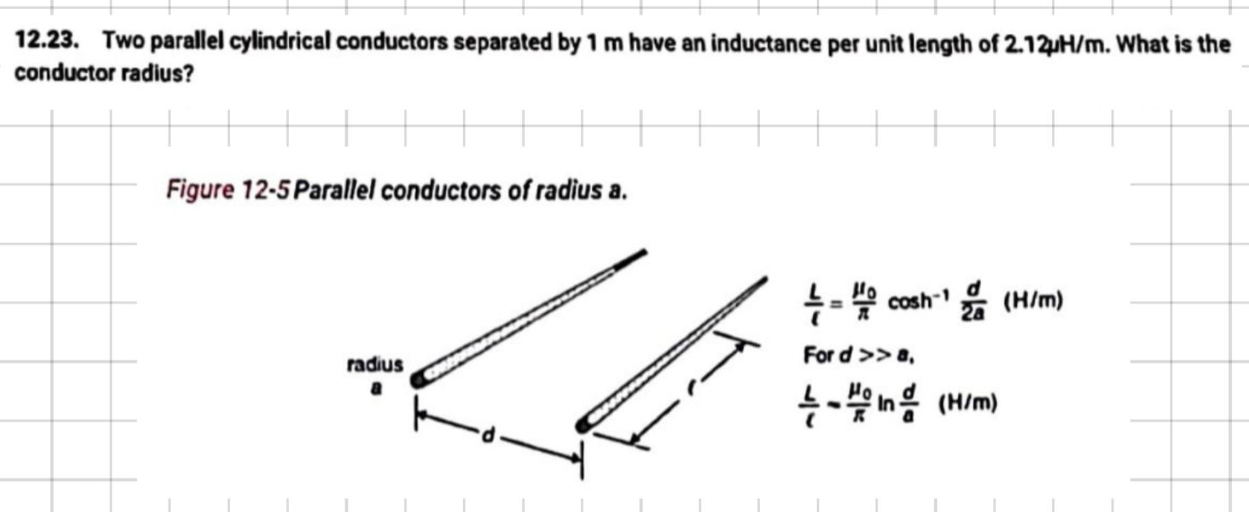 Solved 12.23. Two parallel cylindrical conductors separated | Chegg.com