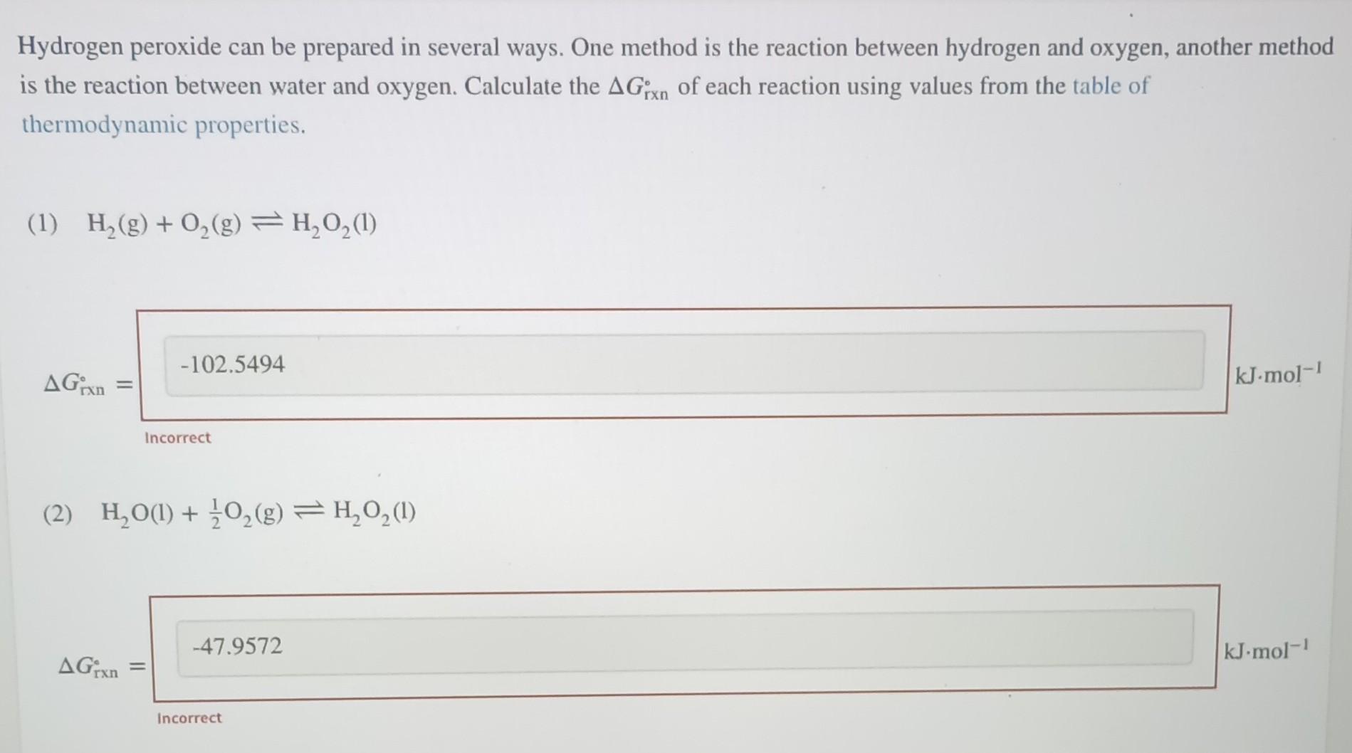 Solved Hydrogen peroxide can be prepared in several ways. | Chegg.com