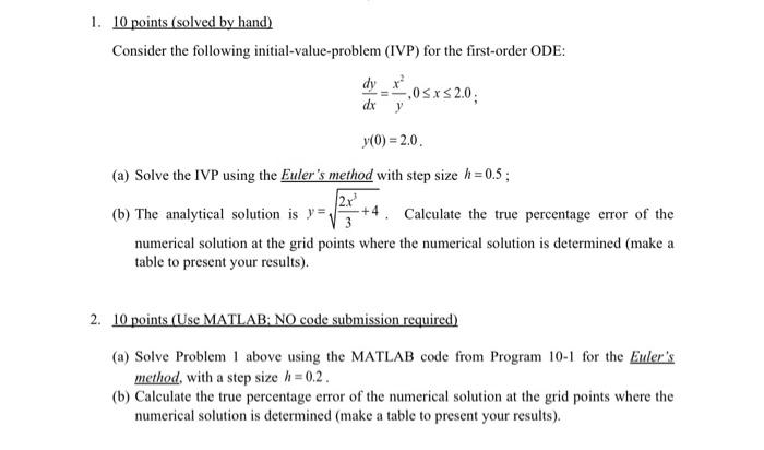 Solved 2. 10 points (Use MATLAB; NO code submission | Chegg.com