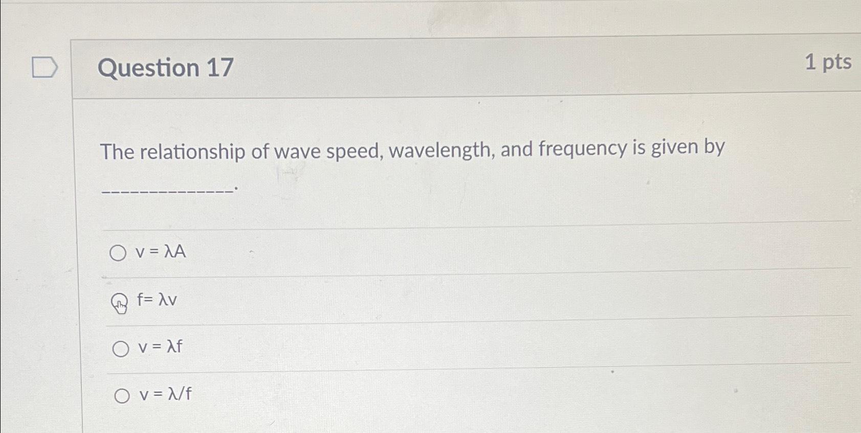 Solved Question 171 ﻿ptsThe relationship of wave speed, | Chegg.com
