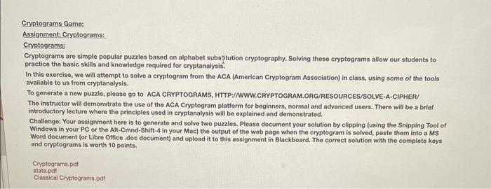 Solved Cryptograms Game: Assignment: Cryptograms: | Chegg.com