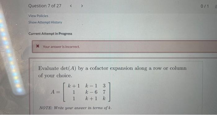 Solved Evaluate det(A) by a cofactor expansion along a row | Chegg.com