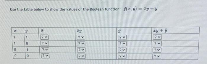 Solved Use the table below to show the values of the Boolean | Chegg.com