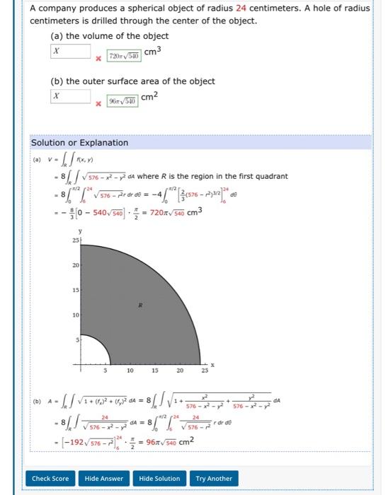 Solved A company produces a spherical object of radius 28 | Chegg.com