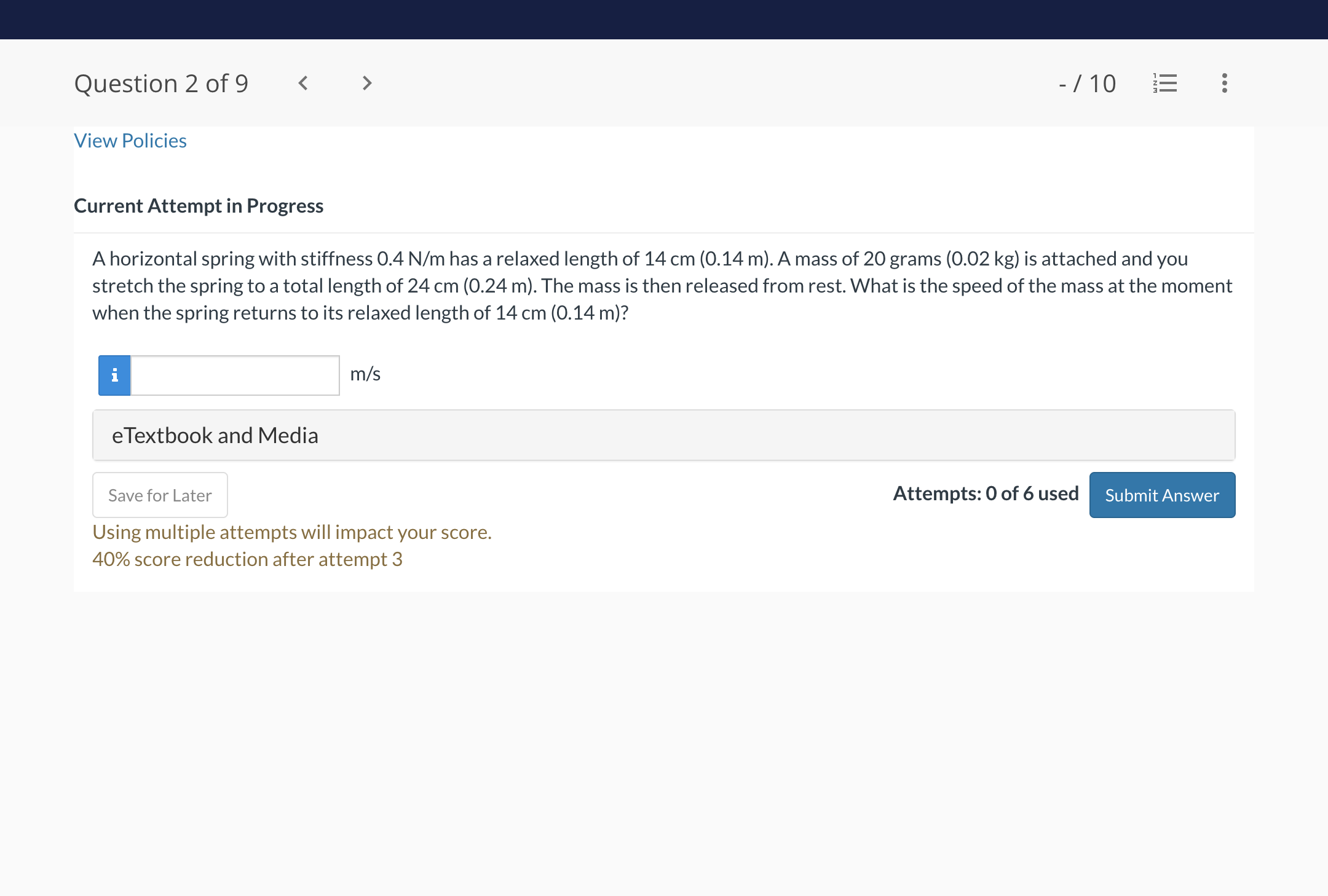Current Attempt in ﻿ProgressA horizontal spring with | Chegg.com