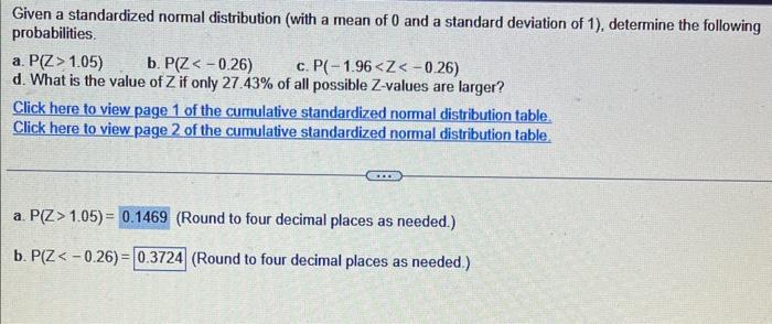 Solved Given a standardized normal distribution (with a mean | Chegg.com