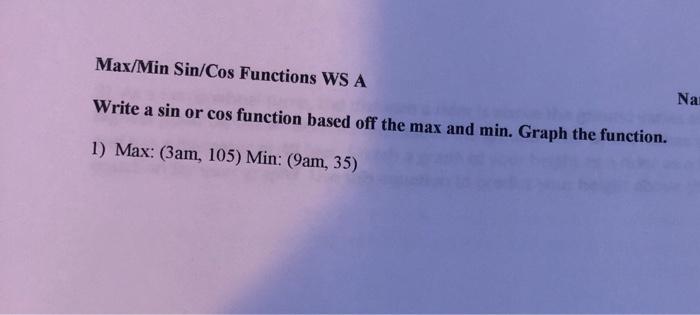 Solved Max/Min Sin/Cos Functions WS A Na Write a sin or cos | Chegg.com