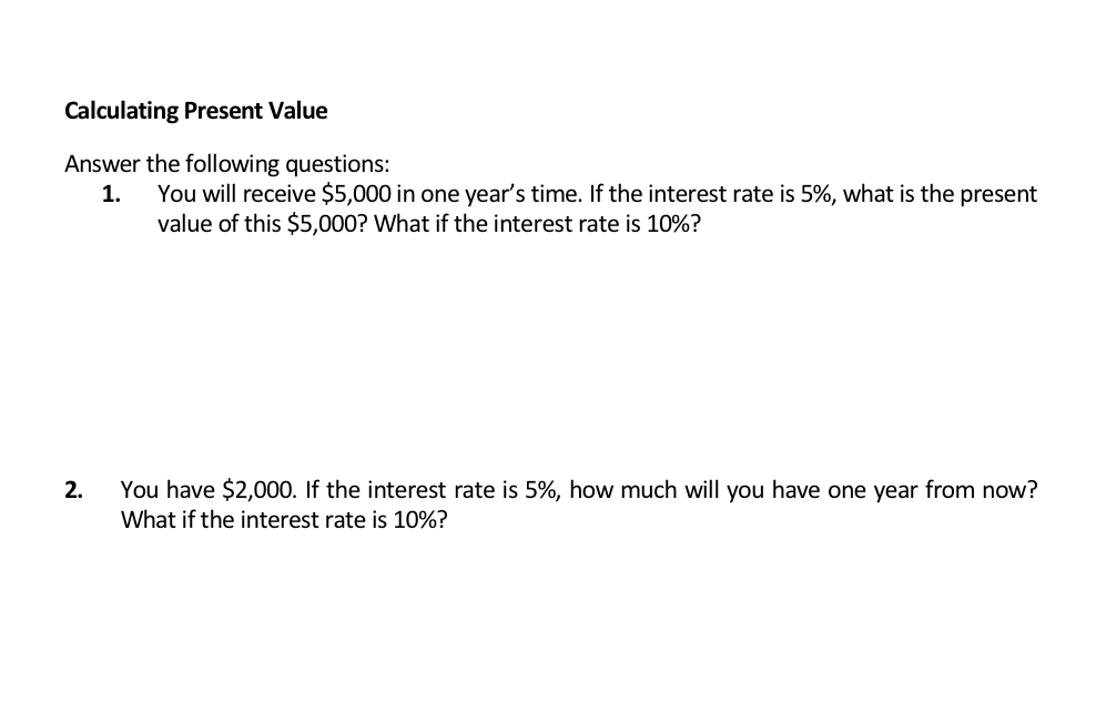 Solved Calculating Present ValueAnswer the following | Chegg.com