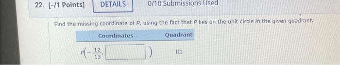 Solved Find the terminal point P(x,y) on the unit circle | Chegg.com