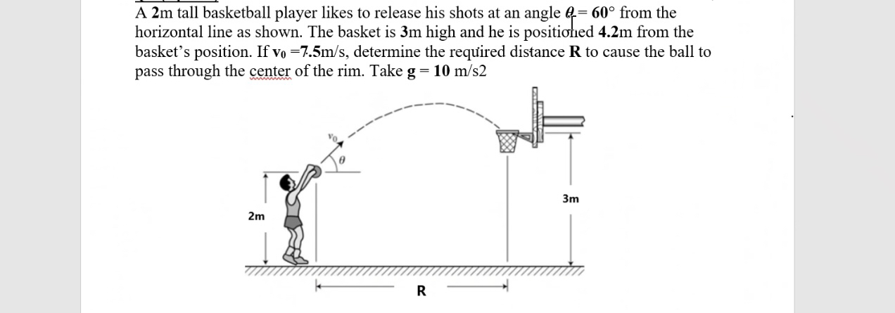 Solved A 2m ﻿tall basketball player likes to release his | Chegg.com