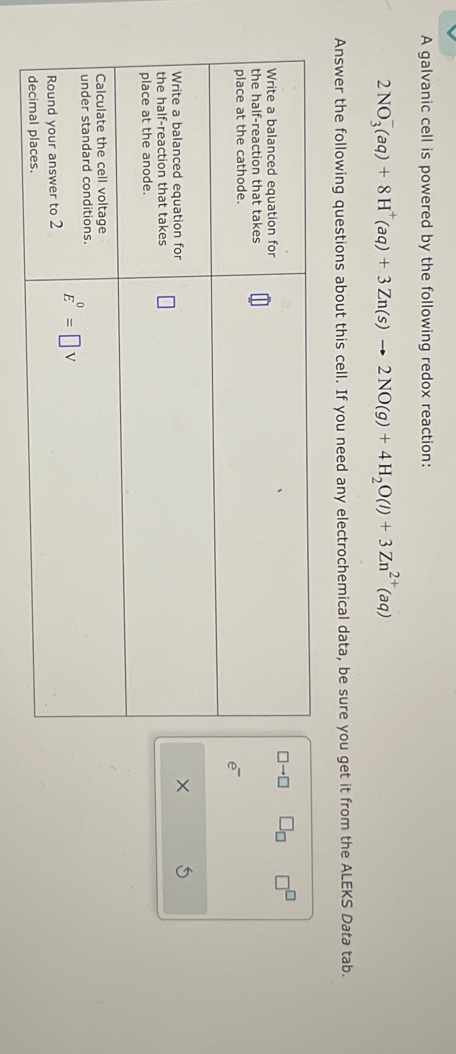 Solved A galvanic cell is powered by the following redox | Chegg.com