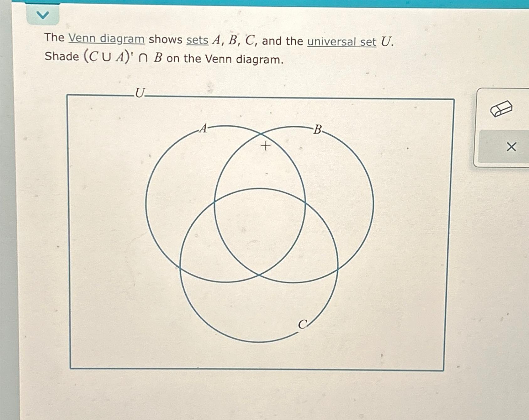Solved The Venn diagram shows sets A,B,C, ﻿and the universal | Chegg.com