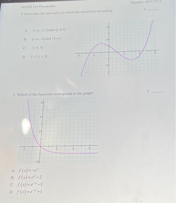 Solved Math 115 Precalculus 4 Determine The Interval S On