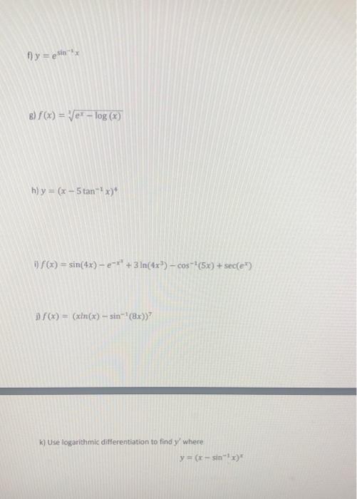 Solved 1. Differentiate, do not simplify: a) f(x) = 5x10 - | Chegg.com