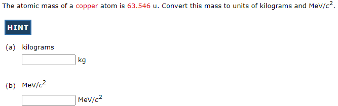 Solved The atomic mass of a copper atom is 63.546u. ﻿Convert | Chegg.com