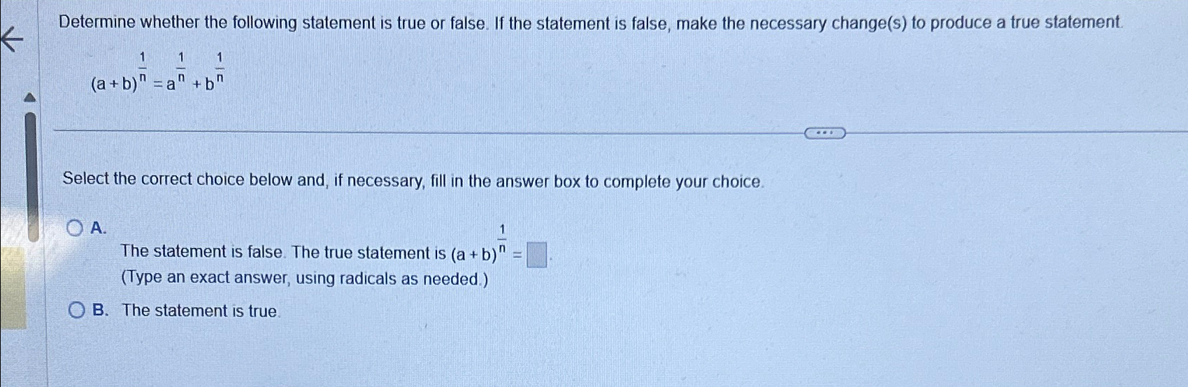 Solved Determine whether the following statement is true or | Chegg.com