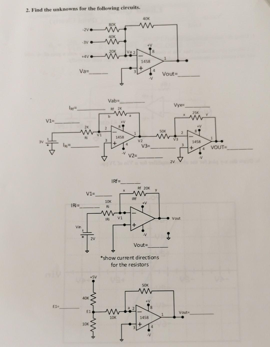 Solved 2. Find the unknowns for the following circuits. for | Chegg.com