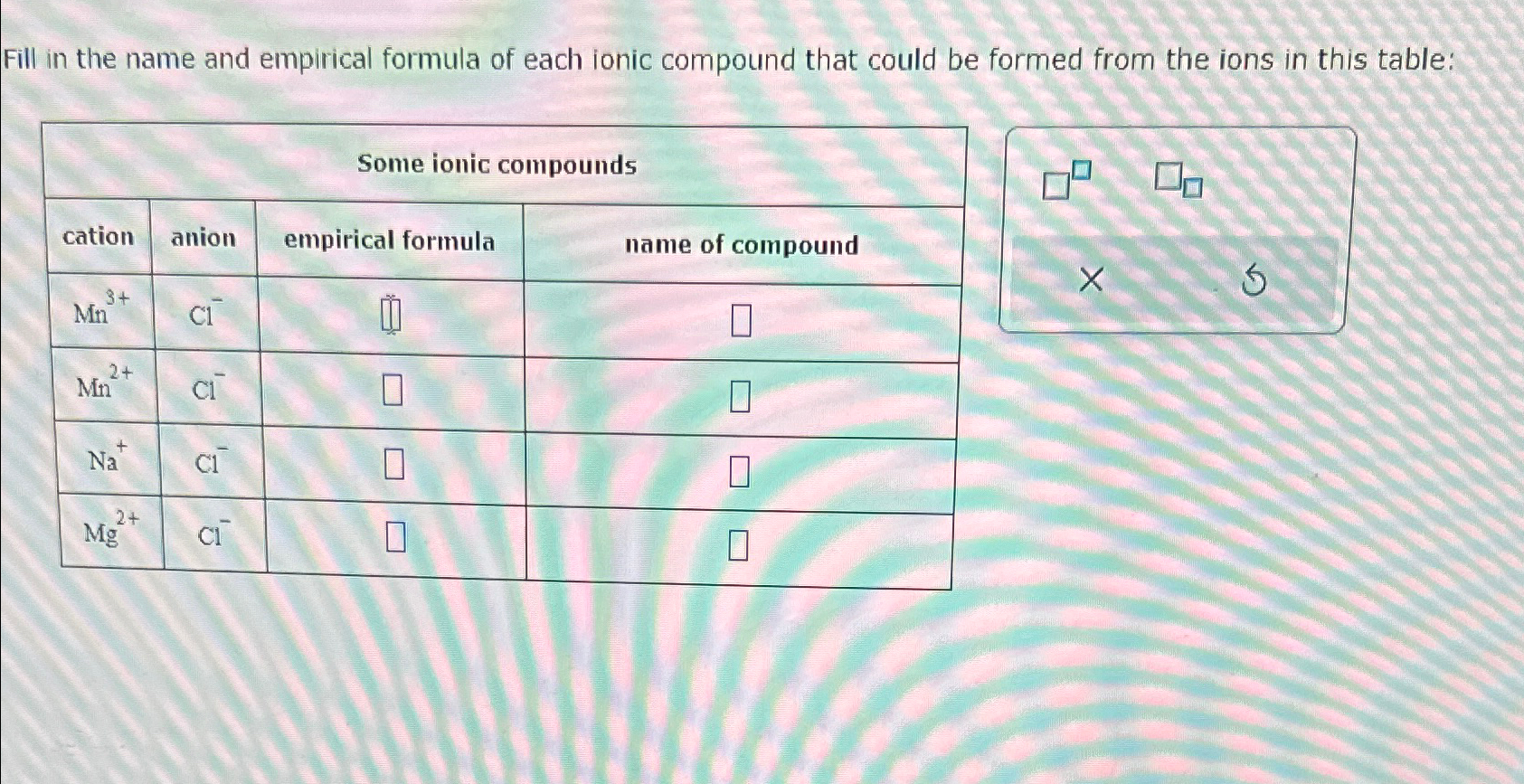 Solved Fill in the name and empirical formula of each ionic | Chegg.com