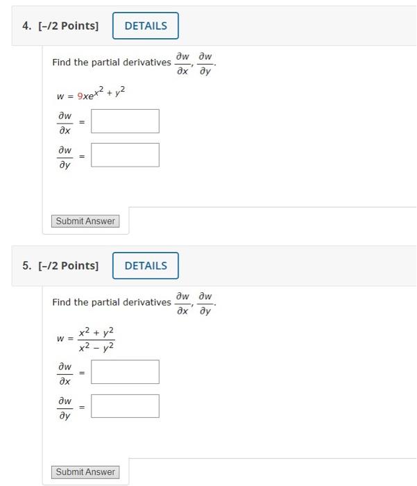 Solved Find the partial derivatives ∂x∂w,∂y∂w | Chegg.com