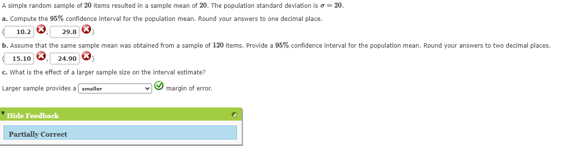 Solved A simple random sample of 20 ﻿items resulted in a | Chegg.com