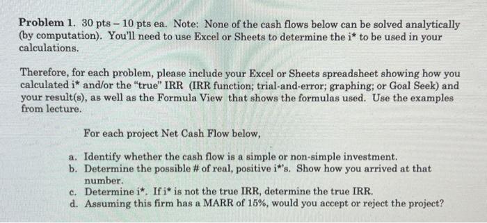 Solved Problem 1. 30pts−10pts ea. Note: None of the cash | Chegg.com