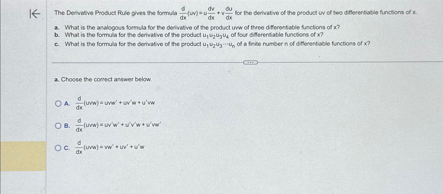 Solved The Derivative Product Rule gives the formula | Chegg.com